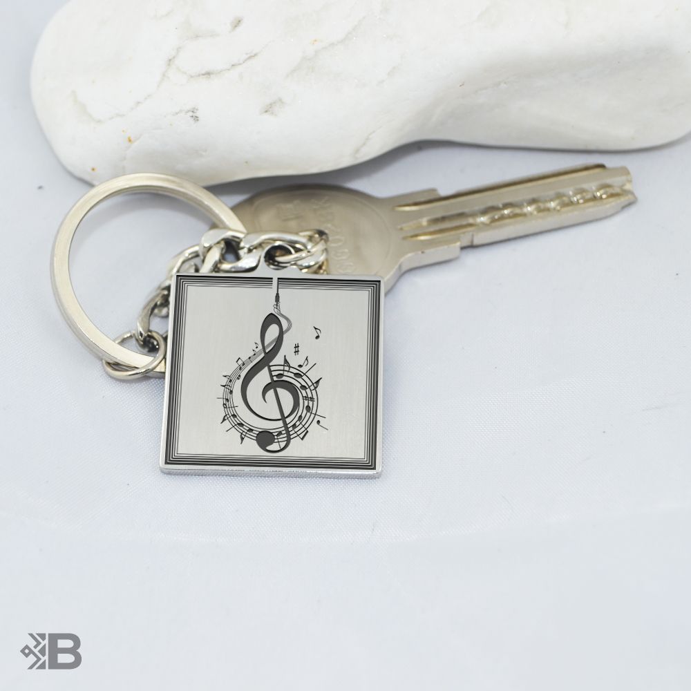 Sol Anahtarı Hediyelik Gümüş Görünümlü Kare Çelik Anahtarlık - bayzade.net