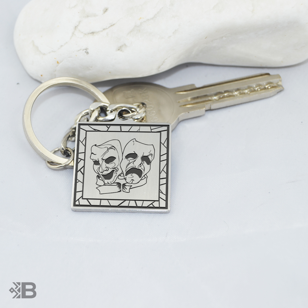 Tiyatro Maskesi Kare Hediyelik Gümüş Görünümlü Çelik Anahtarlık ...